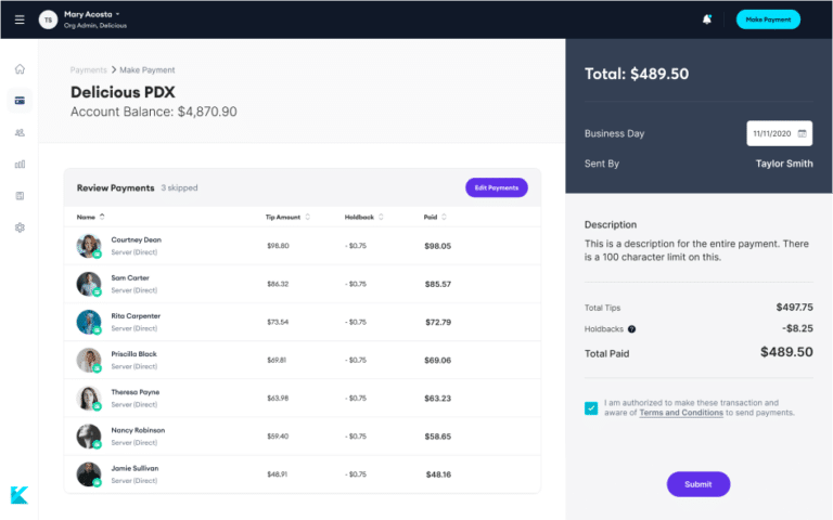 Tip Distribution Software for Restaurants - Kickfin